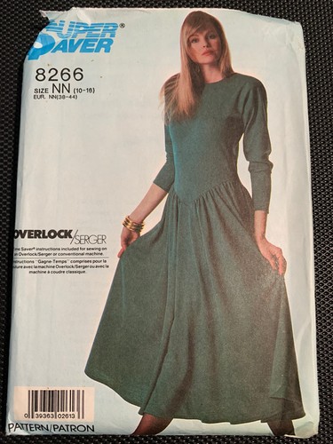 Simplicity 8266 Dress Dropped Waist Gathered 1980s Sewing Pattern 10 12 ...