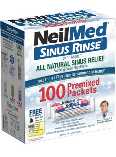 100 Premixed Packets (1 Box) of NeilMed Saline Sinus Rinse for nasal ...