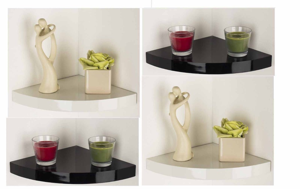 High Gloss Floating Corner Shelf Wall Mounted Storage Unit Shelving ...