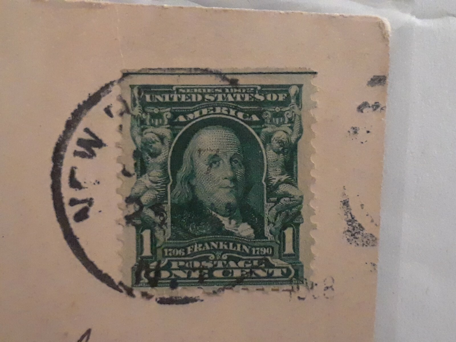 1908 Post Card Benjamin Franklin 1902 1 cent , Green Line, Rare, used ...
