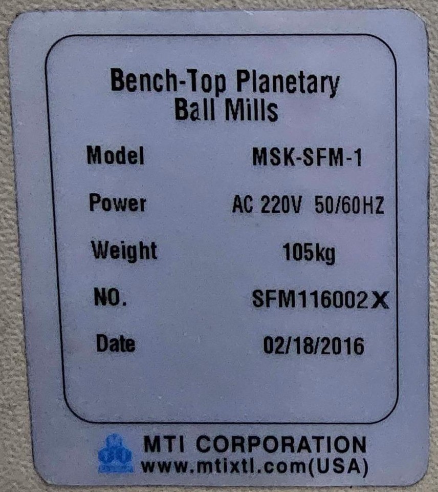 MTI 2L Capacity Planetary Ball Mill Model MSK-SFM-1 ++ | eBay