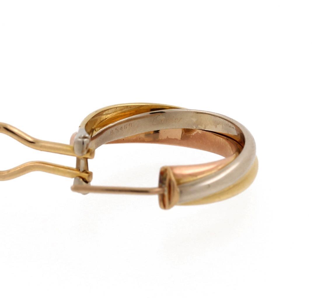 Cartier 18K Tri-Color Gold Trinity Hoop Earrings Omega Backs Round 0.80 ...