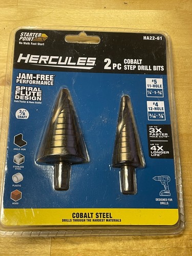 Hercules 2pc Cobalt Step Drill Bits with Jam Free Spiral Flute Design #HA22-61 | eBay