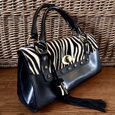 Capaccioli Handbag Purse Genuine Leather Made In Italy Black White 12 ...