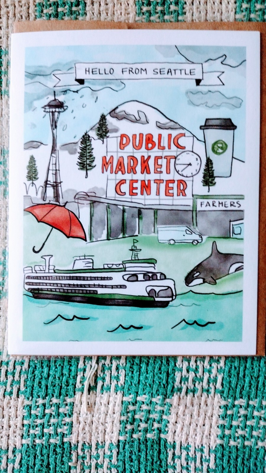 5 X 7 GREETING CARD SEALED SEATTLE PUBLIC MARKET HELLO FROM SEATTLE ...