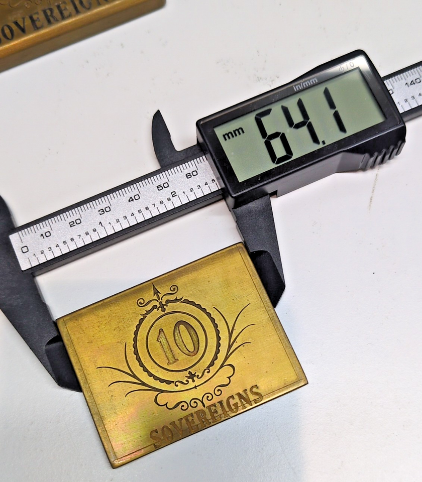 ANTIQUE BRASS 50 & 10 SOVEREIGN COIN WEIGHTS GOLD SCALE BALANCE TRADE ...