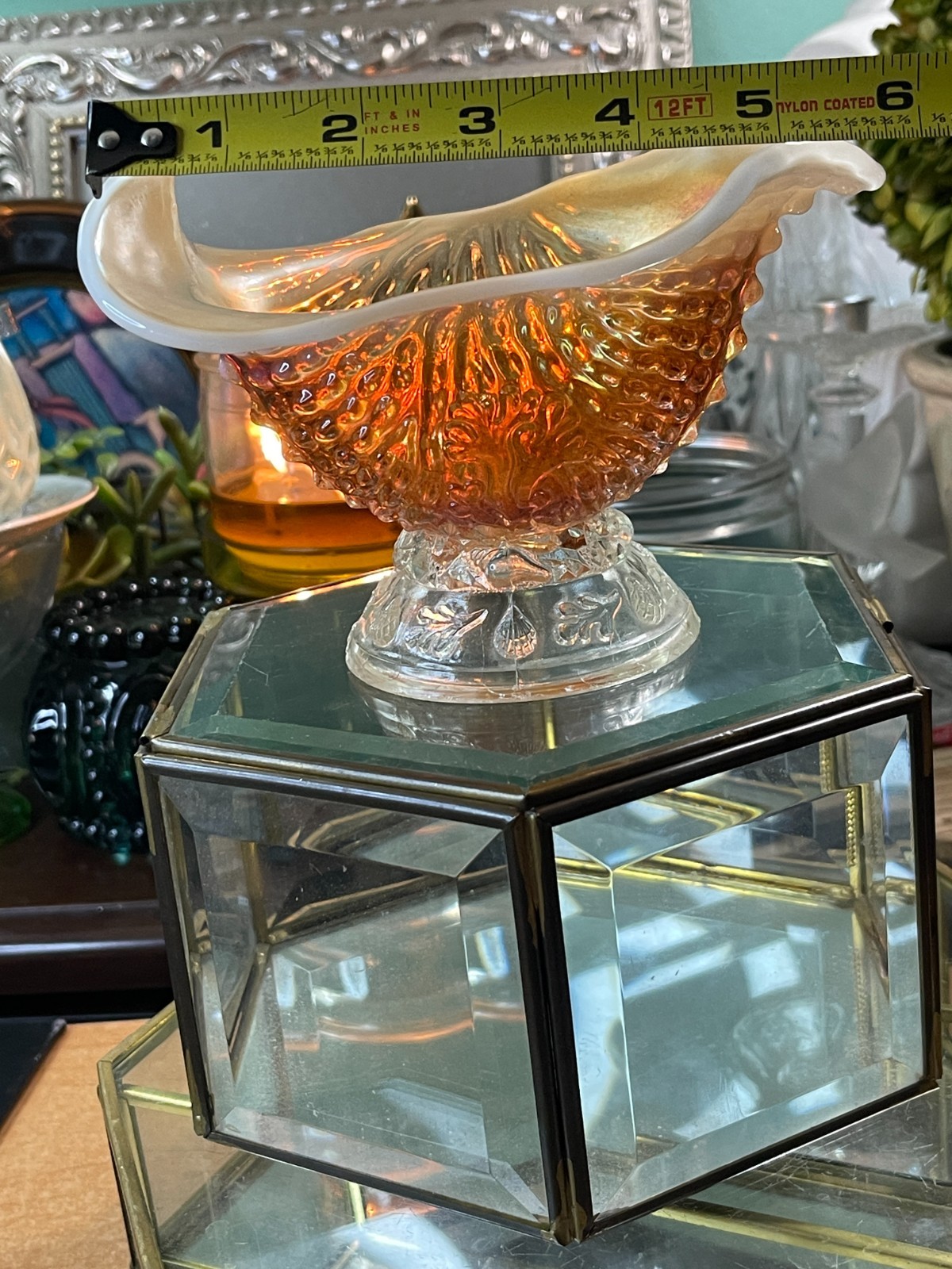Dugan Nautilus Carnival Glass Peach Opalescent Creamer Gravy Argonaut ...