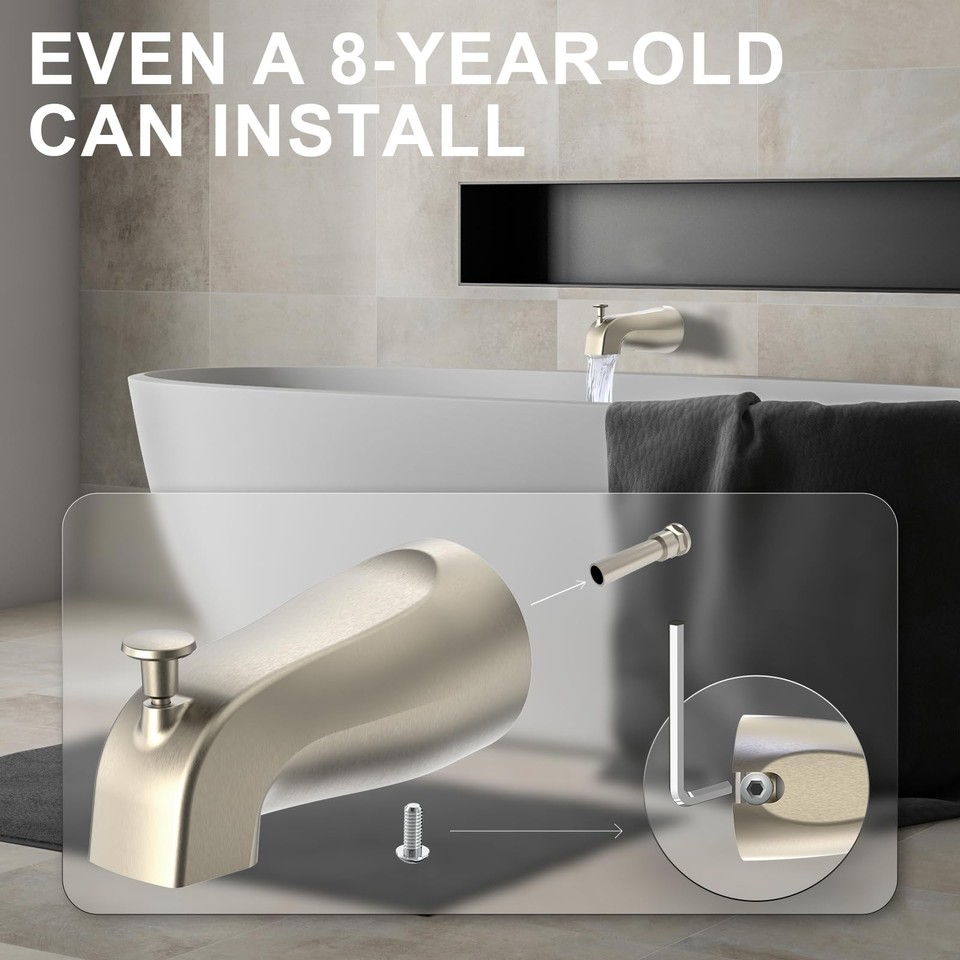 Bathtub Tub Spout W/ Diverter 5" - Universal Front Slip-On Faucet ...
