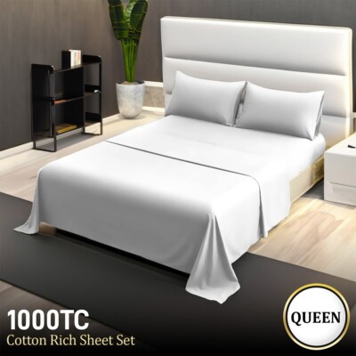 4pc 1000 Thread Count Cotton Rich Queen Bed Sheet Set CVC Microfibre ...