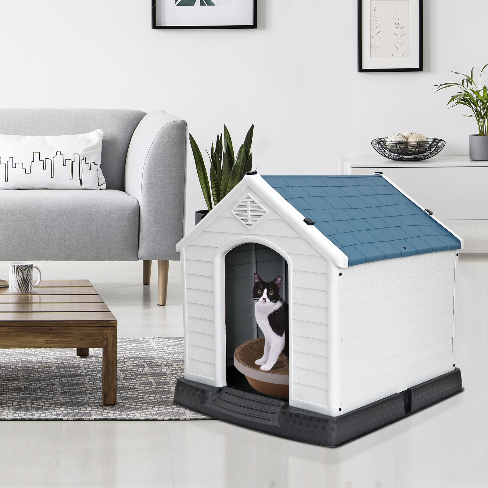 Large Dog House Indoor Outdoor w/Air Vents Durable Plastic Dog House ...