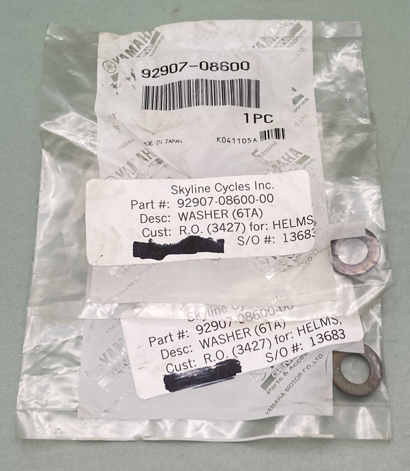 QTY 2 NEW GENUINE YAMAHA 92907-08600 REAR MASTER CYLINDER Washer, Plate ...