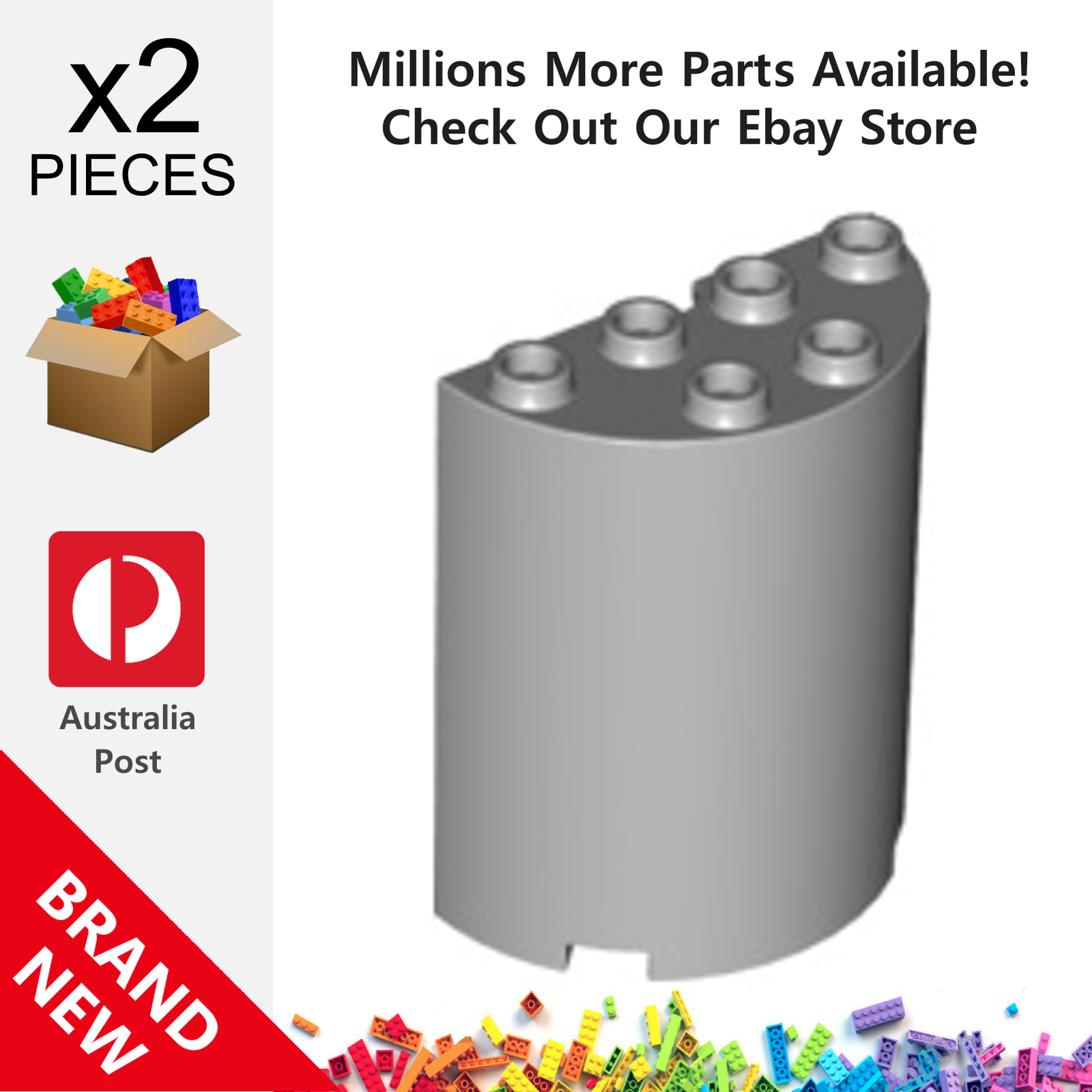 2x Genuine LEGO™ - Cylinder Half 2 x 4 x 4 - 6259 6218 20430 35280 New ...