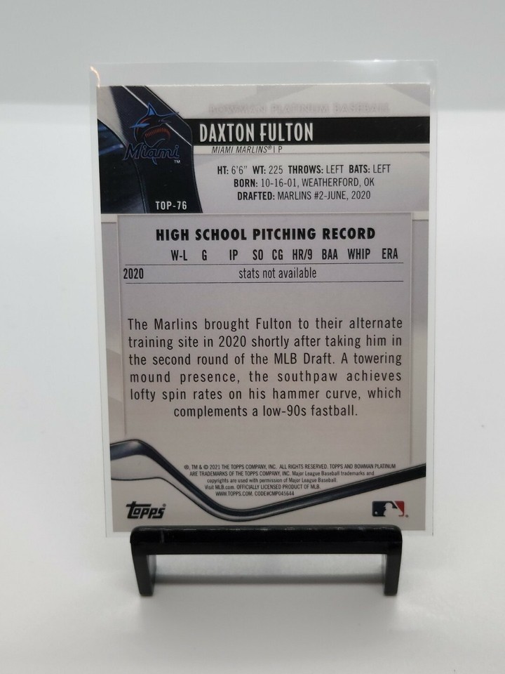2021 Bowman Platinum Daxton Fulton Ice Foil #TOP-76 Miami Marlins | eBay