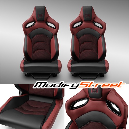 Reclinable PVC Racing Seats Pair Universal Car Seat Black-Red Full Set ...