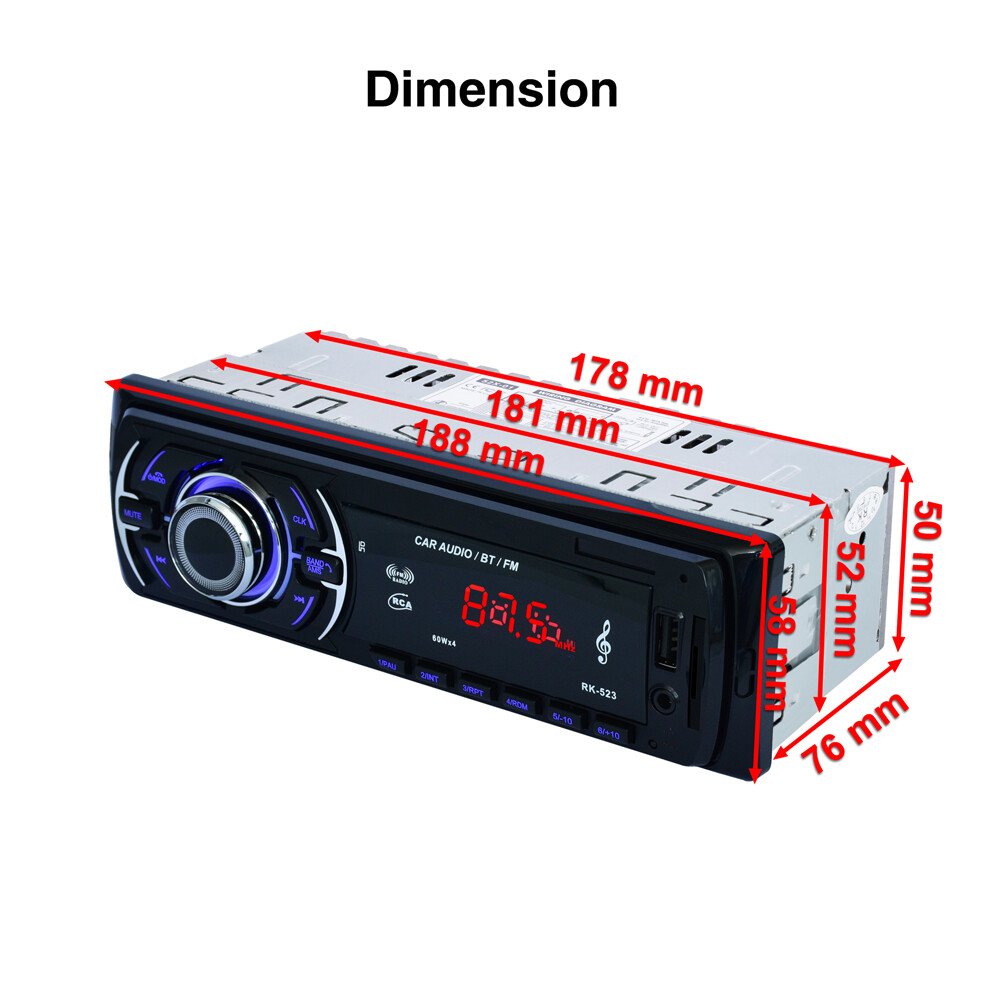 Single DIN Bluetooth Car Stereo – Mechless Head Unit With USB, AUX, SD ...