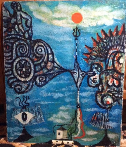 Original Daliesque abstract painting oil on board 16 x 20" Surreal ...