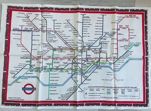 LONDON UNDERGROUND Map England Souvenir Tea Towel Garbutt Train Border ...