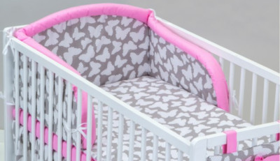 3pc cot bed bedding set grey pink butterflies for 60x120cm girl duvet ...