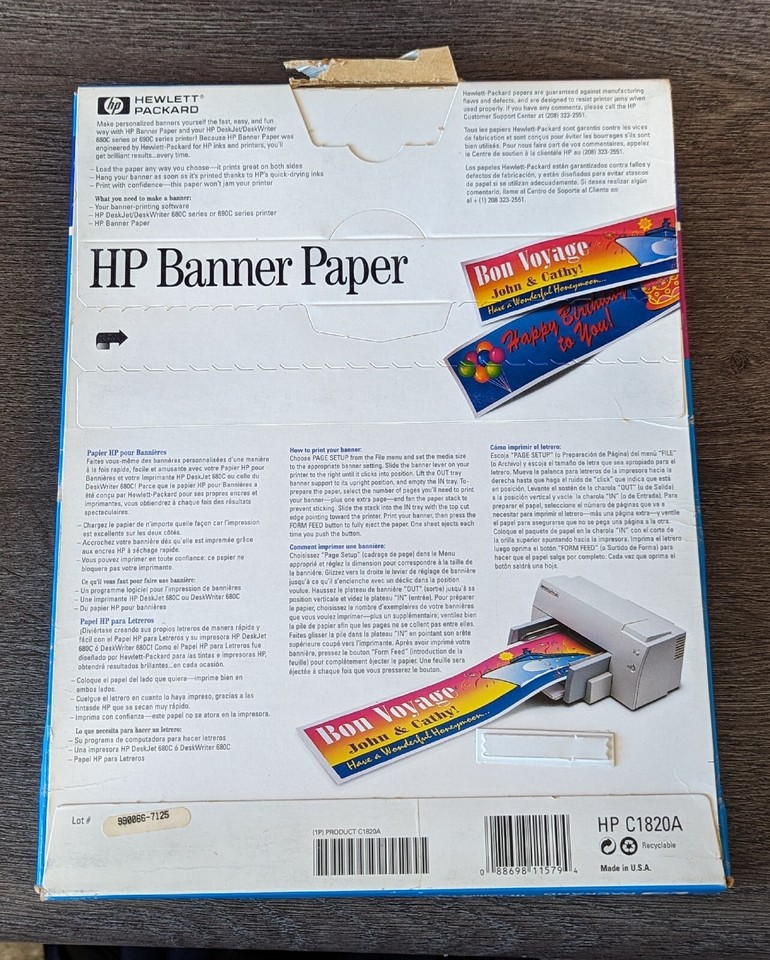 HP Banner Paper for Inkjet Printers - 15 5' banners - 24 lb C1820A NEW ...