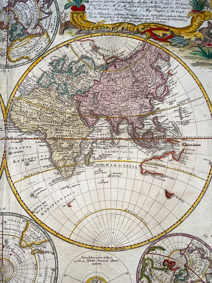 WORLD MAP 1746 HOMANN HRS LARGE ANTIQUE ENGRAVED MAP 18TH CENTURY | eBay