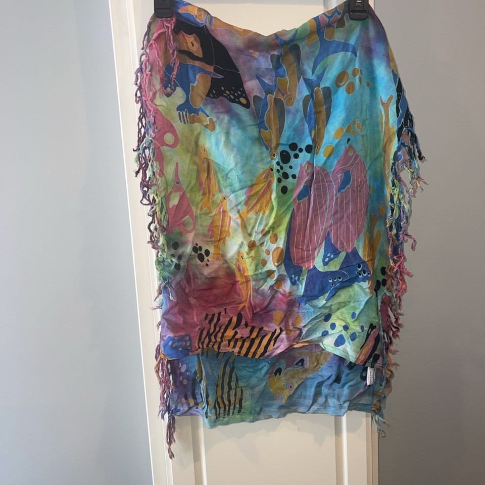 Tropical Fish with fringe Sarong Wrap Coverup Womens Beach Cruise ...