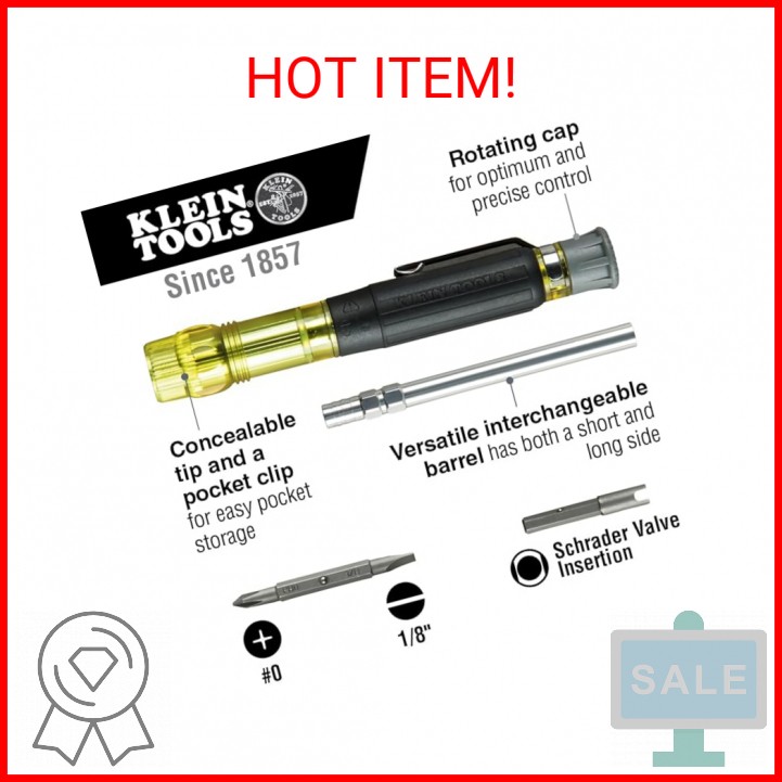 Klein Tools 32613 Multi-Bit Screwdriver, Precision HVAC 3-in-1 Pocket ...