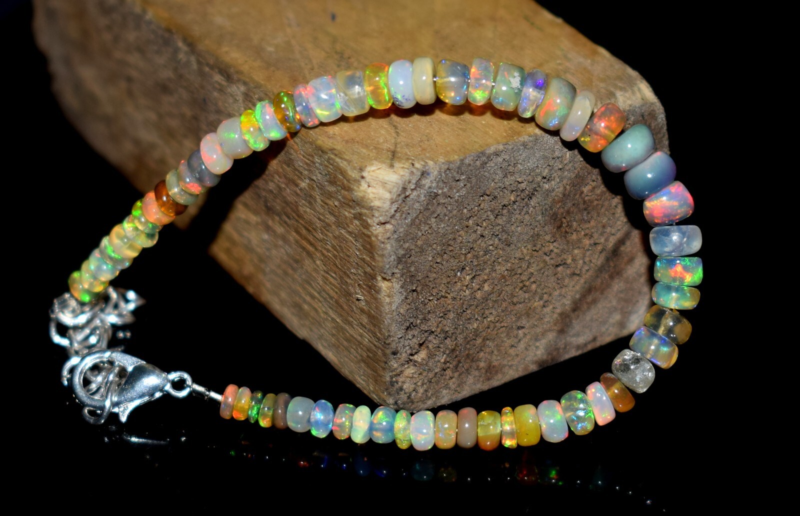 5''Natural Ethiopian Opal bracelet Fire Opal Gemstone Beads Bracelet ...