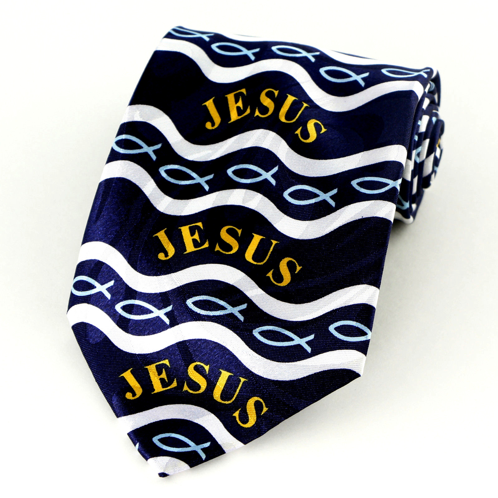 Fish Waves Men's Necktie Jesus Christ Christian Religious Gift Blue ...