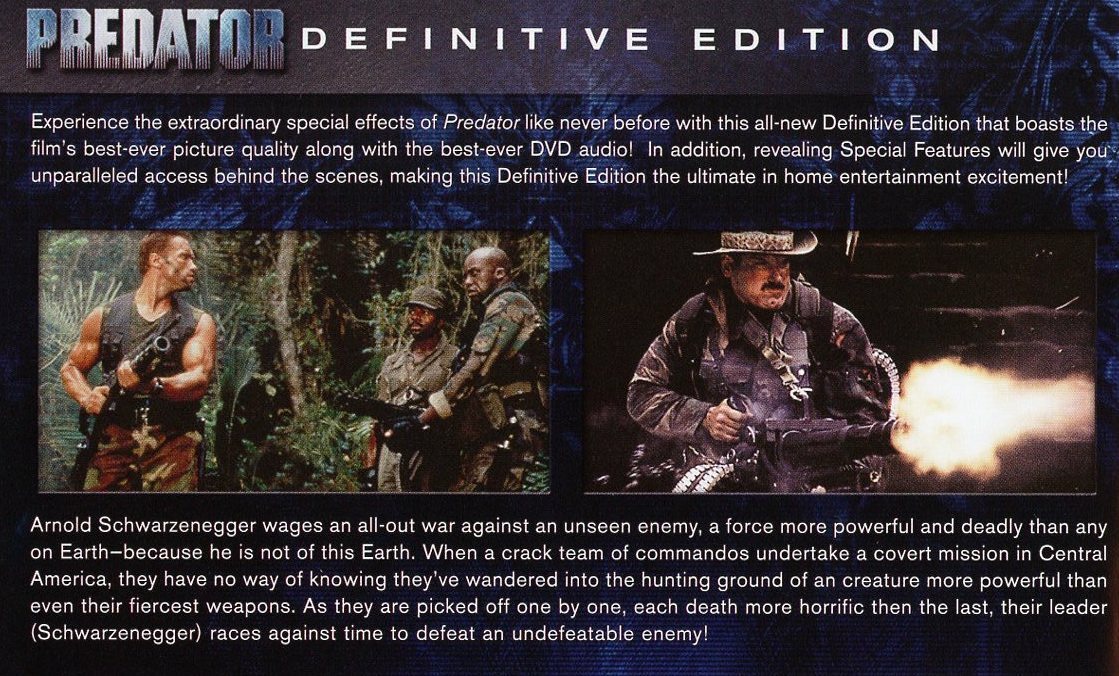 Predator DVD (Region 4) VGC Definitive Edition Arnold Schwarzenegger | eBay