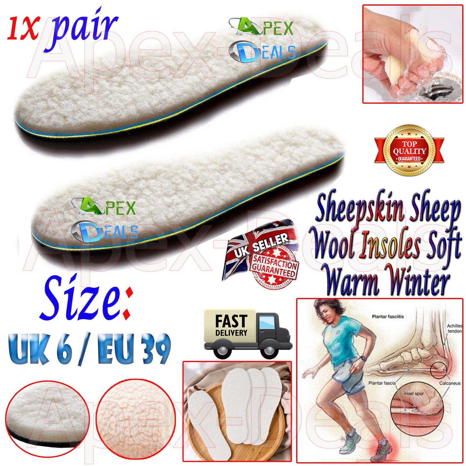 Wool Sheepskin Insoles Thick Fluffy Inner Soles Shoes Boots Inserts ...