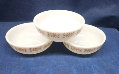 Vintage 1960's Pyrex RestaurantWare USA "Copper Filigree" Set/3 Cereal ...