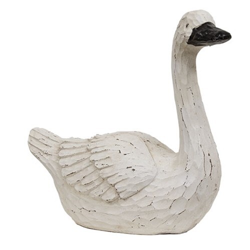 NEW PRIMITIVE SWANS NESTING Aged Carved Look Country Cottage 18.5"W and ...