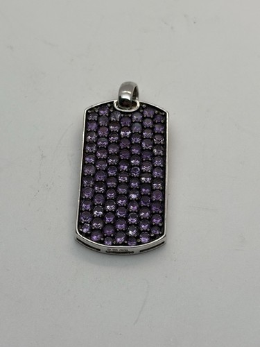 STERLING SILVER DOG TAG AMETHYST GEMSTONE PAVE PENDANT 1.5” 5g 925 | eBay