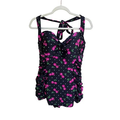 Unique Vintage Corinne Cherry Pin Dot Sheath Swimsuit Hot Pink And ...
