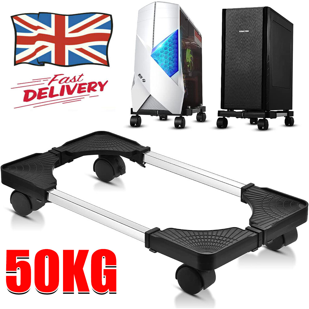 Adjustable PC Case computer CPU Stand Holder Floor Stand Trolley With 4 ...