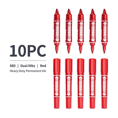 10PC Red Permanent Markers Double Nibs Heavy Duty Alcohol Base ...