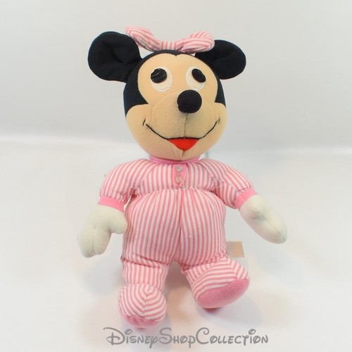 Peluche vintage Minnie DISNEY Hasbro softies pyjama rayé rose blanc 34 ...