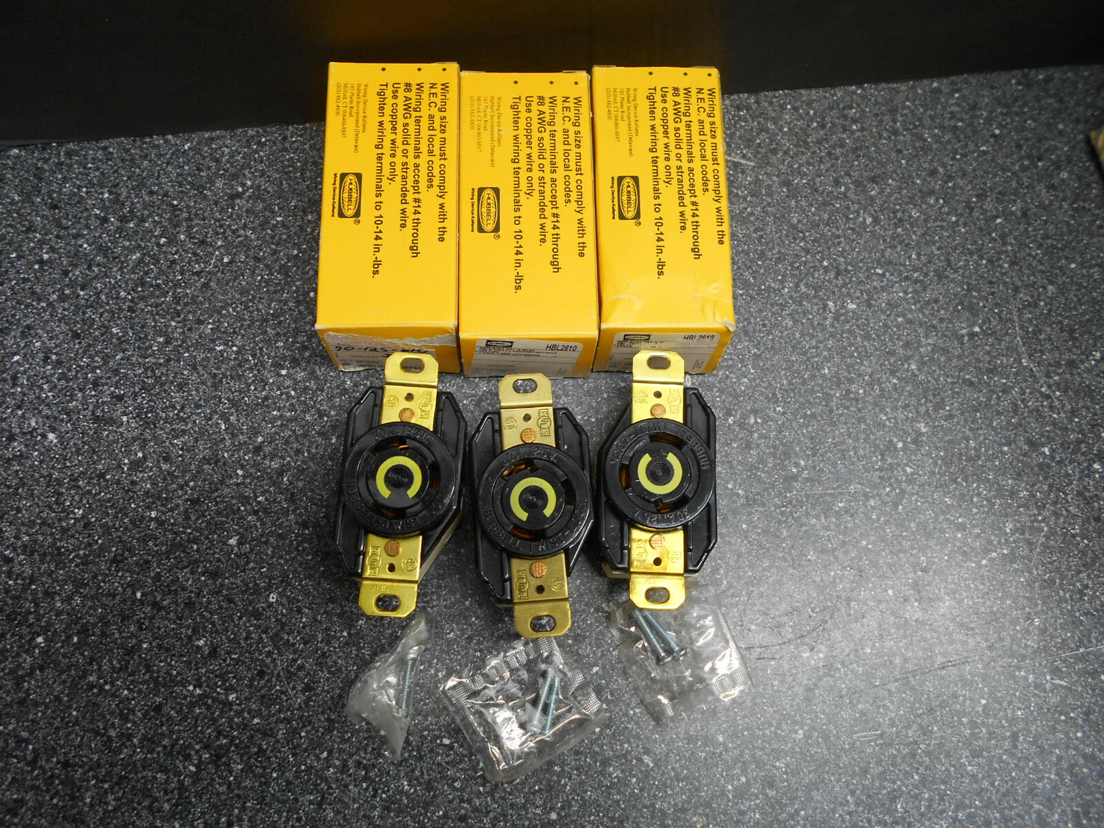LOT OF 3 HUBBELL HBL2610 TWIST-LOCK RECEPTACLE 30A 125V 2P 3W GROUNDING ...