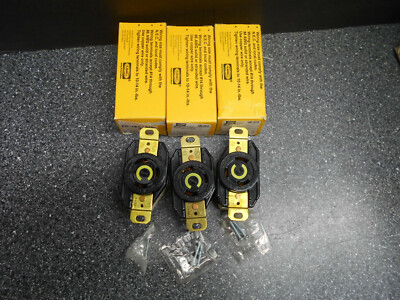 LOT OF 3 HUBBELL HBL2610 TWIST-LOCK RECEPTACLE 30A 125V 2P 3W GROUNDING ...