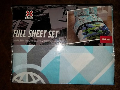 X Games Sheet Set Full size 4 pc Bedding Extreme Skateboard BMX Blue ...