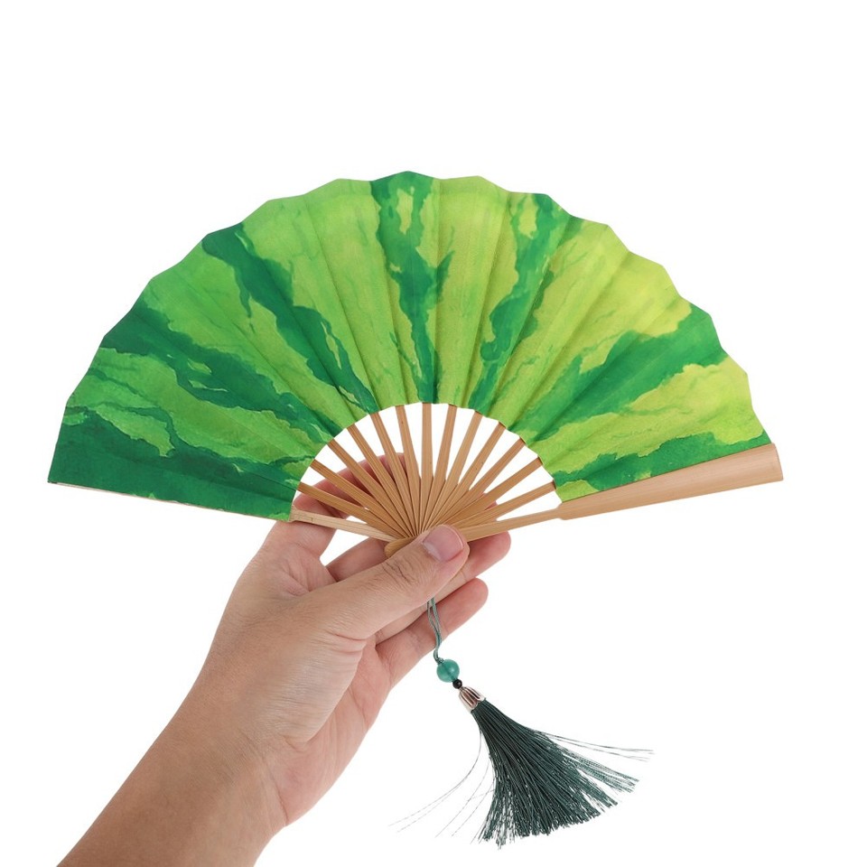 Hand-painted Watermelon Folding Fan for Festivals with Tassel Bamboo ...