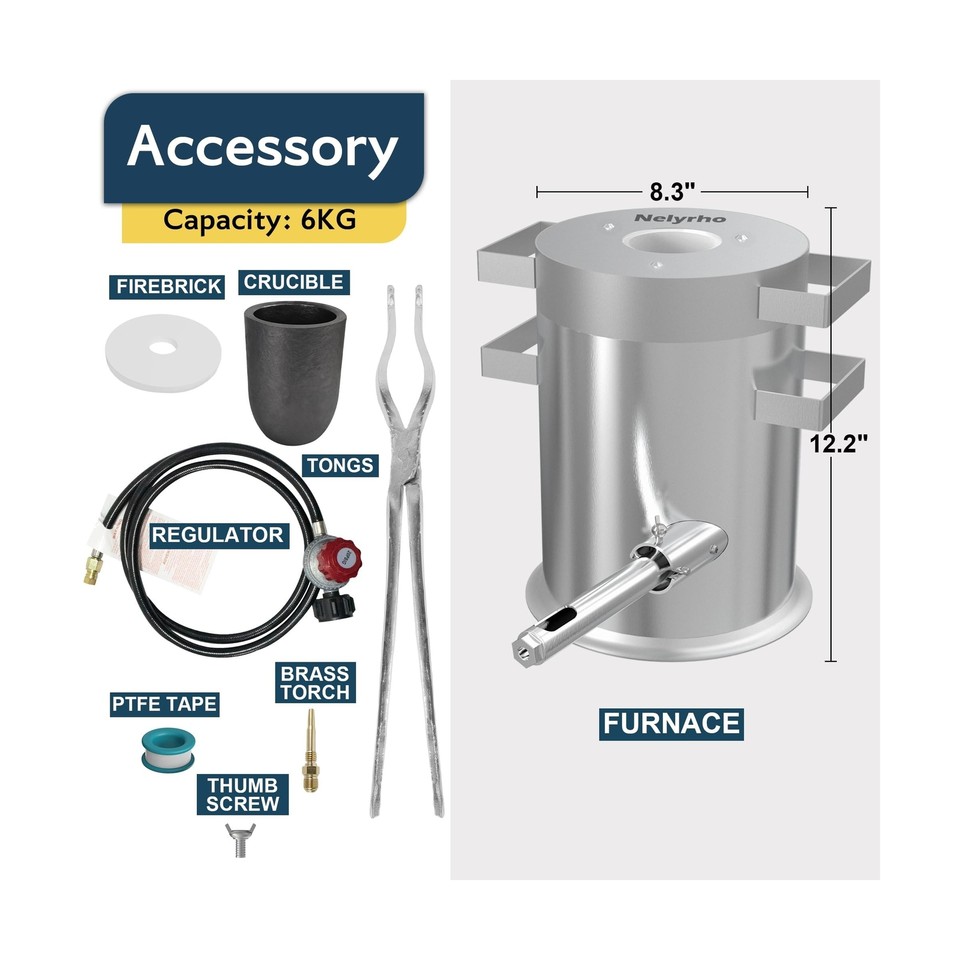 Nelyrho 6KG/13lbs Propane Metal Smelting Furnace Kit, Smelter furnace ...