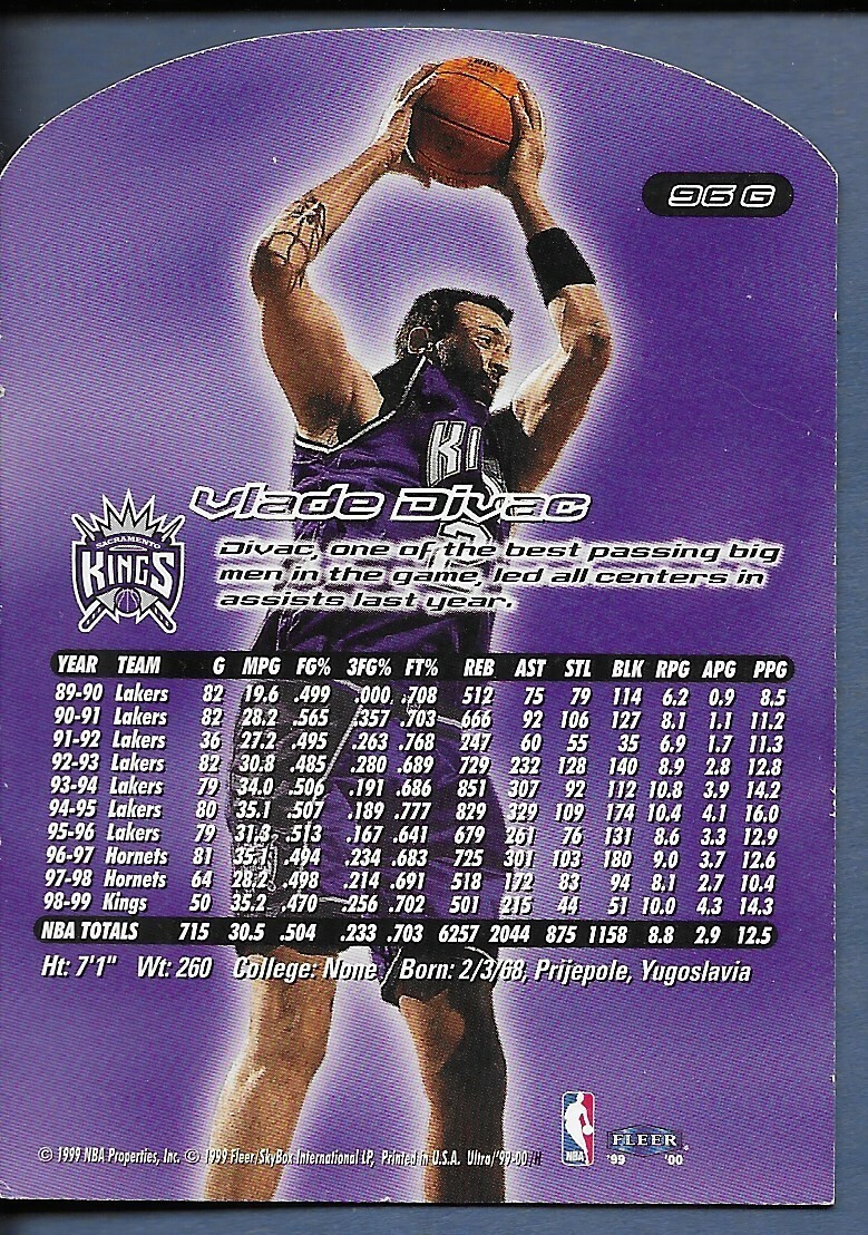 1999-00 Ultra Gold Medallion Die Cut Sacramento Kings Card #96 Vlade ...