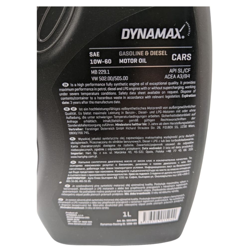 DYNAMAX Racing SL 10W-60 Fully Synthetic Car Engine Oil VW 502.00/505 ...