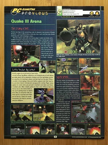 1999 Quake III 3 Arena PC Dreamcast PREVIEW PAGE Print Ad/Poster ...