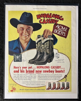 1951 Original Hopalong Cassidy Acme Cowboy Boots Magazine Advertisement ...