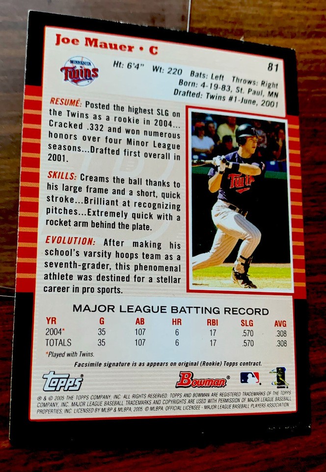 Joe Mauer 2005 Bowman Baseball Card # 81, Minnesota Twins | eBay