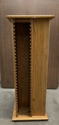 Vintage Oak Wood Rotating/Spinning CD DVD Storage Tower Floor Rack ...