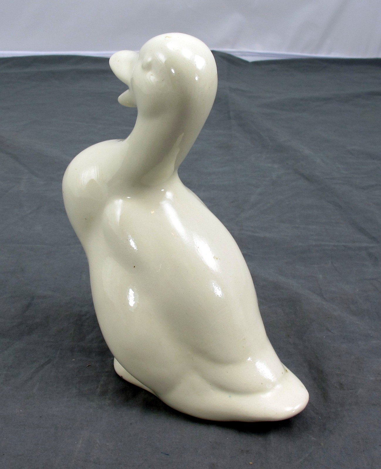 White Glazed Hollow Ceramic Sitting Standing 7.5" Duck Figurines - Set ...