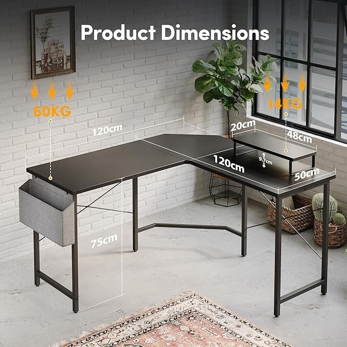 120cm L-Shaped Corner Computer Desk Workstation Large PC Writing Table ...